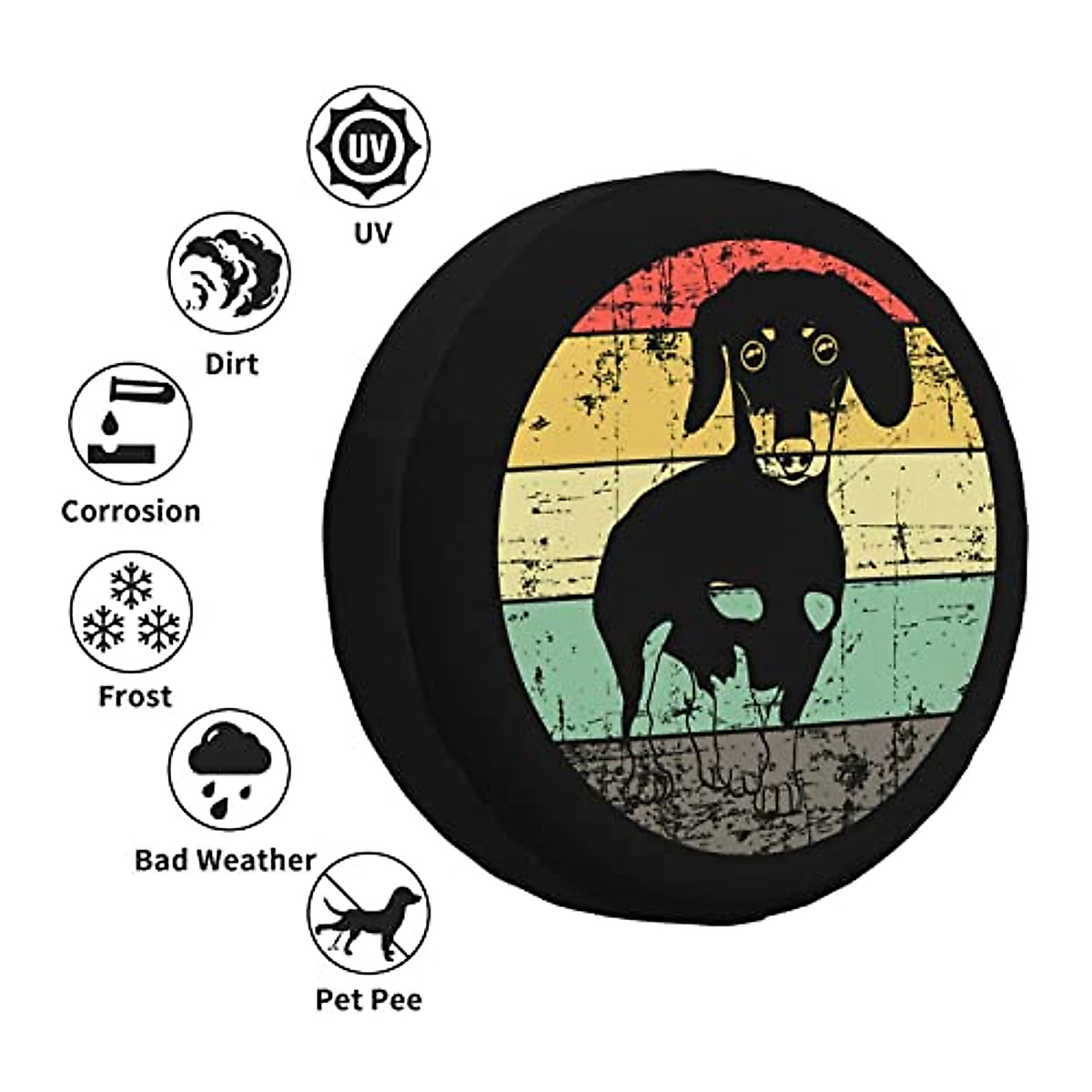 Vintage Dachshund Dog Funny Tire Cover Universal Fit Spare Tire Protector for Truck, SUV, Trailer, Camper, Rv