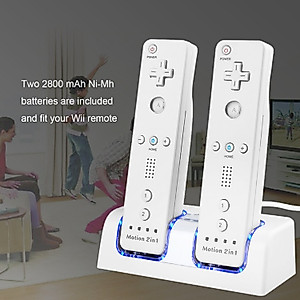 TechKen Dual Charging Station with 2 Rechargeable Batteries for Wii Controllers, Charging Dock for Wii Controllers, Wii Charger Station, Wii Charging Station