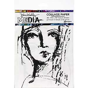 Ranger Dina Wakley Media Collage Tissue Paper 7.5"X10" 20/Pkg-Faces, Black