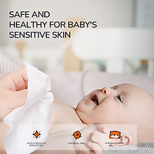 POMPOM LIFE Dry Wipes for Baby Sensitive Skin - 100% Pure Cotton Unscented Dry Paper Wipe for Newborn Toddler Infant Kids- Ultra-Soft Baby Cotton Tissue for Cleaning Face Hand Teeth Eye- 600 Count(6 Pack)