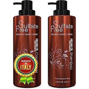 BINGO HAIR CARE Moroccan Argan Oil Shampoo and Conditioner Set, 100% Natural and Organic ,Revitalizing, Moisturizing, Anti-Frizz, Sulfate and Paraben Free, 42 Fl Oz