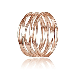 Hoops & Loops Rose Gold Flashed Sterling Silver High Polished Multi Wrap Band Ring, Size 8