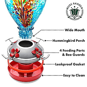 Muse Garden Hummingbird Feeders for Outdoors Hanging, Blown Glass Hummingbird Feeder, Hummingbird Gifts for Mom, Garden Backyard Decor for Outside, Unique Gifts Idea for Women Mothers Day, 34OZ,Comet