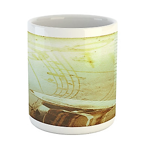 Lunarable Music Mug, Print of Piano Keys on Background with Music Notes Image Nostalgia Jazz Theme, Printed Ceramic Coffee Mug Water Tea Drinks Cup, Pale Yellow Black