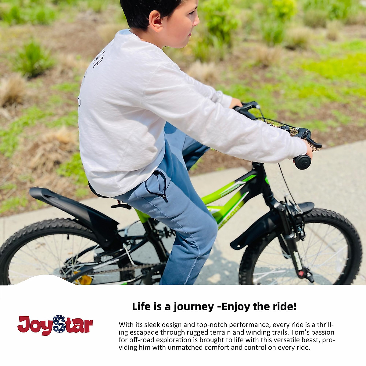 JOYSTAR Contender 20 Inch Kids Bike for Boys & Girls Ages 7-13 Years 20" Mountain Bike with Full Dual-Suspension Steel Frame and 1-Speed Drivetrain with Kickstand Green