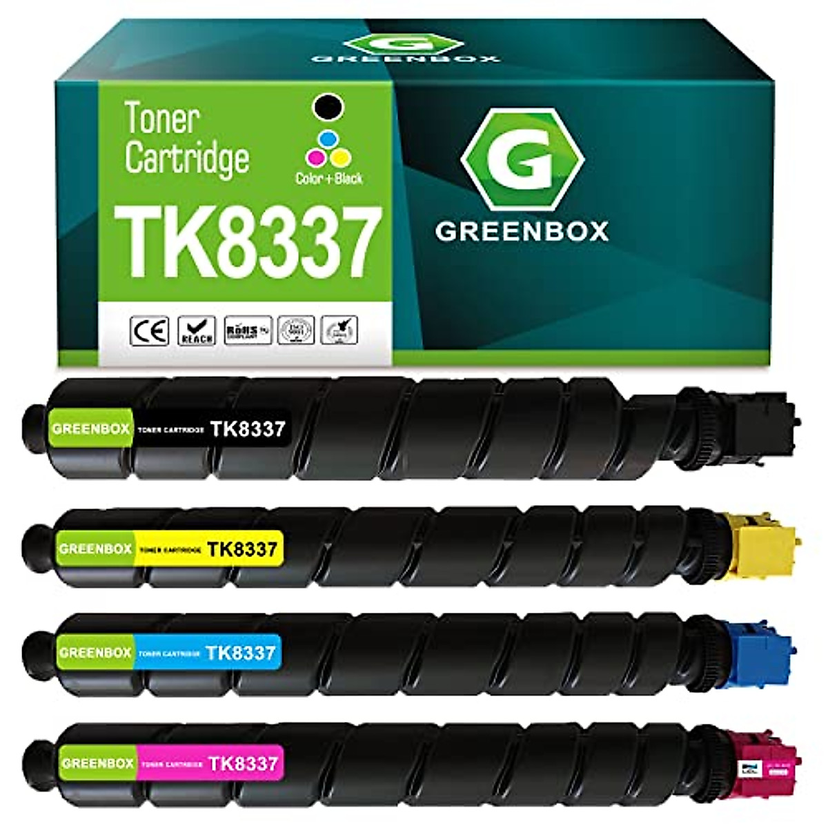 GREENBOX Compatible TK8337 TK-8337 High Yield Toner Cartridge Replacement for TK-8337K TK-8337C TK-8337Y TK-8337M for 3252ci 3253ci 2552ci CS2552ci CS3252ci Printer (4 Pack, 25,000 Pages)