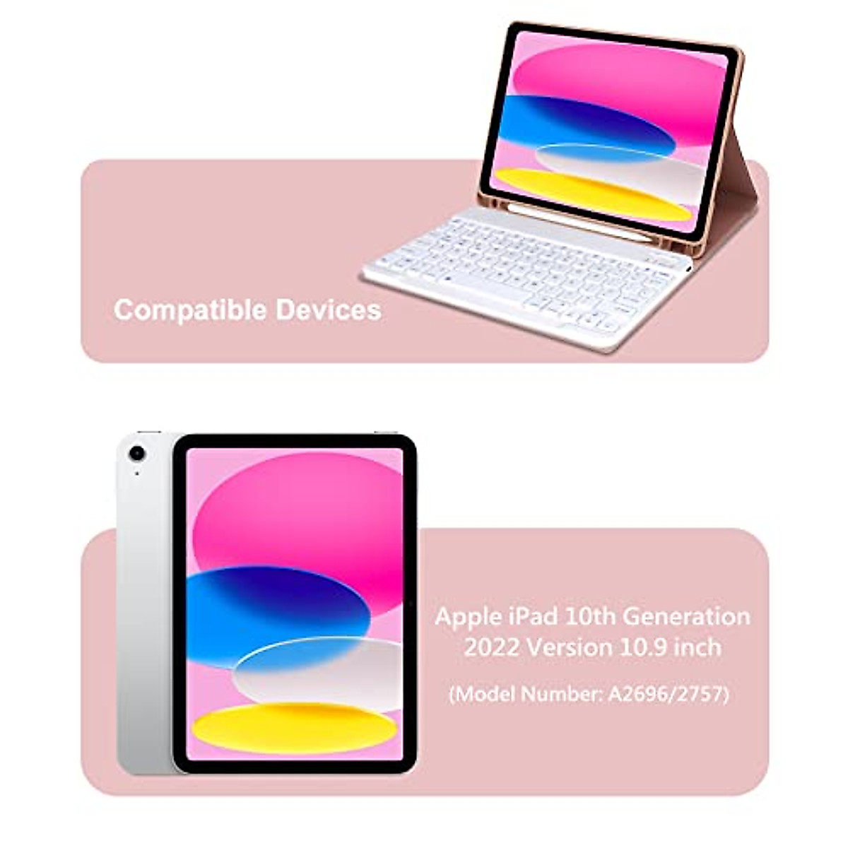 Keyboard Case for iPad 10th Generation 10.9 inch (2022) - Smart Keyboard for iPad 10th Generation, Removable Bluetooth Keyboard - Auto Sleep/Wake Up Folio Cover, Cute Case, Pink