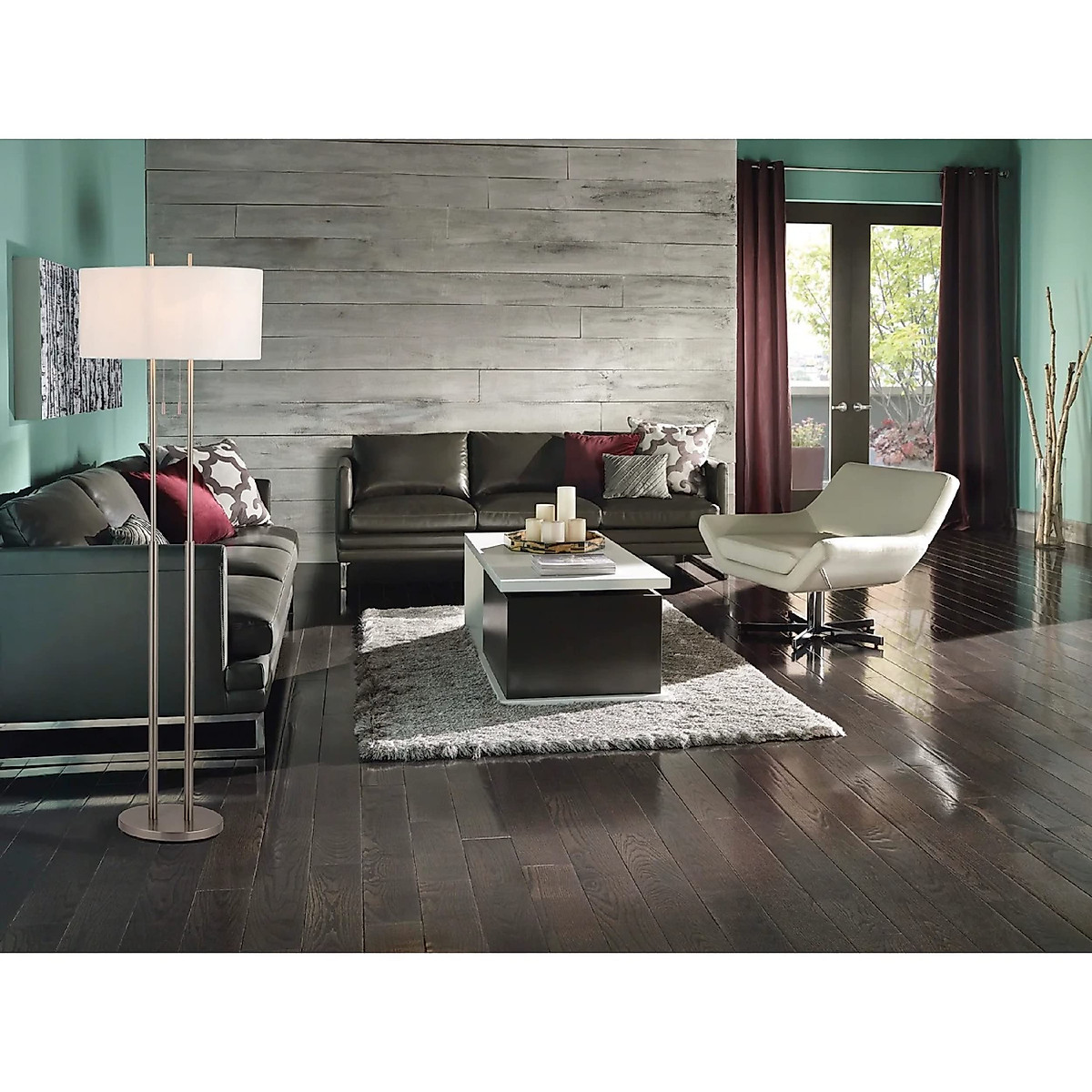 Adesso 4016-22 Duet 62" Floor Lamp, Satin Steel, Smart Outlet Compatible