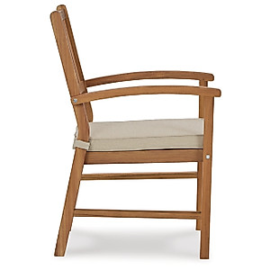 Signature Design by Ashley Janiyah Outdoor Acacia Wood Arm Chair & Cushion Set, 2 Count, Light Brown