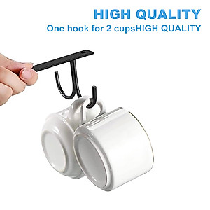 ABuff 6 Pack Cabinet Hook Mug Holder - Hanging Coffee Cup Rack for Kitchen, 24 Hooks Under Cabinets Metal Hangers Organizer Shelf Storage Utensil (Black)