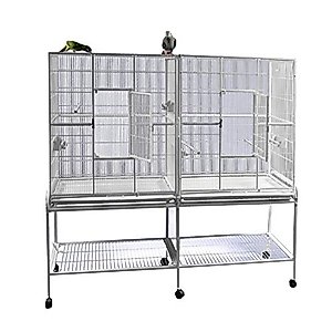 A&E Cage Co. 6421 White Double Flight Cage with Divider, Large/64" x 21"