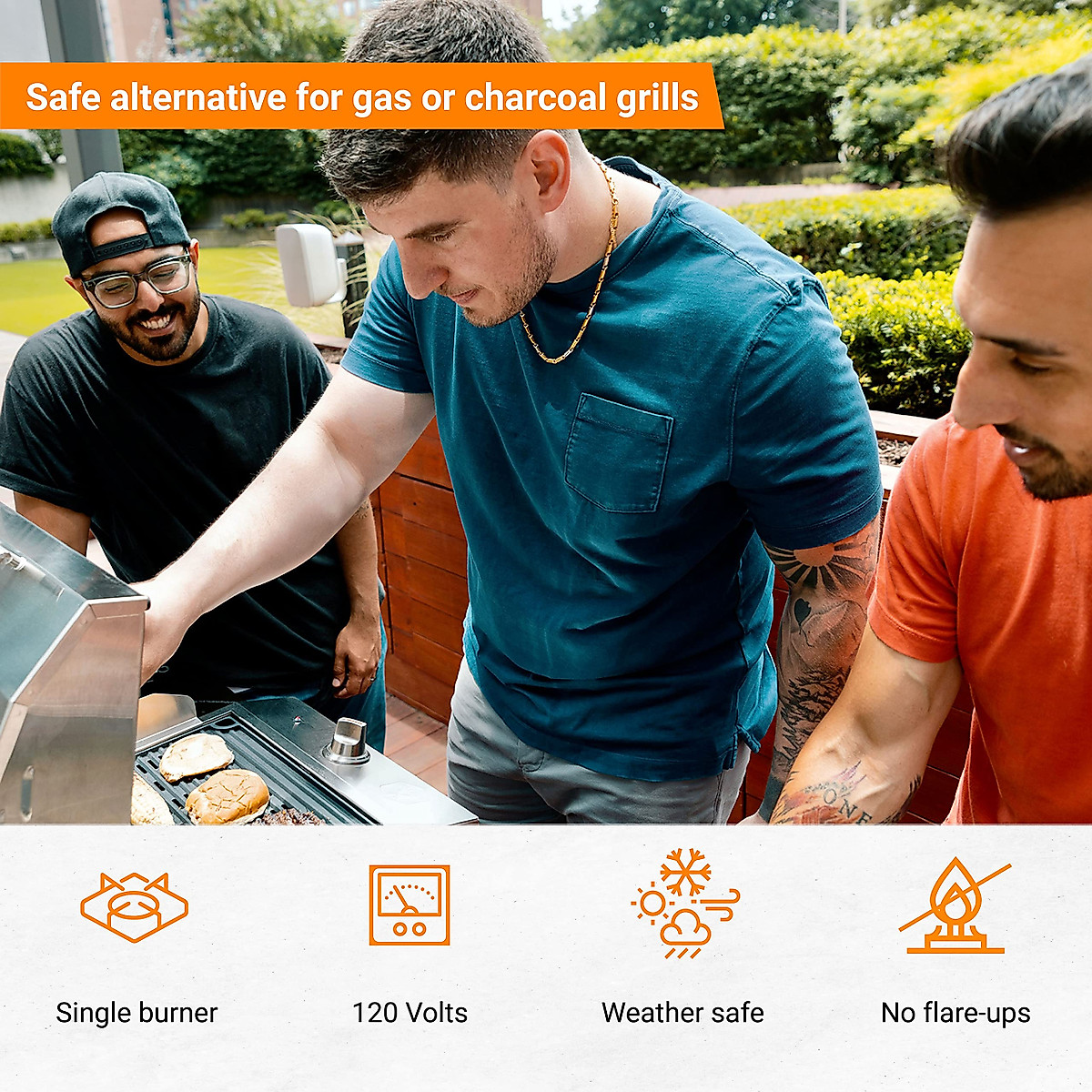 Kenyon G2 Portable Tabletop Electric Grill, 1440W Single Burner, Stainless Steel Body, Cast Aluminum Grate, UL Approved Grill For Indoor And Outdoor Use, Removable Lid, Dishwasher Safe, 120Volts