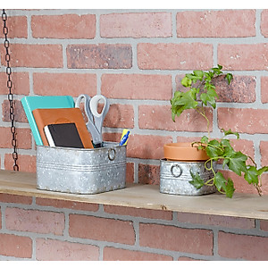 Red Co. 6.5" and 4.5" Square Tub Galvanized Metal Bucket Containers Set of 2, Rusted Gray