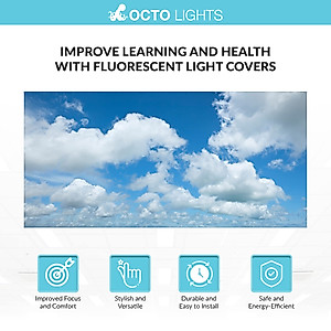 Octo Lights Fluorescent Light Decorative Covers for Classroom Ceiling Lights - 2x4 (22.38in X 46.5in) - Improves Focus, Eliminates Headaches, Provides Relief from Harsh Florescent Lights - Cloud 002