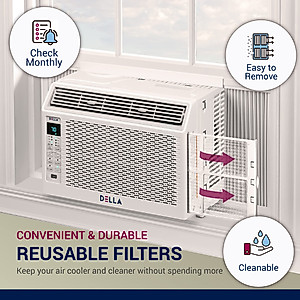 DELLA 6000 BTU 115V/60Hz Energy Saving Window Air Conditioner, Whisper Quiet AC Unit with WIFI Smart Controls, Remote, Dehumidifier, Fan, Cools Up to 250 Sq. Ft.