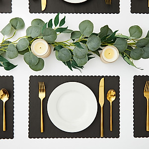 100-Pack Paper Placemats - Black Bulk Disposable Placemats, Colored Tabletop Mats with Wavy Scalloped Edge, Birthday Party Supplies, Graduation, Black Party Decoration, 14 x 10 Inches