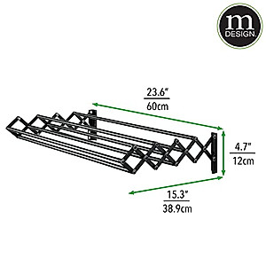mDesign Steel Wall Mount Accordion Expandable Retractable Clothes Air Drying Rack - 8 Bars for Hanging Garments - Mounted Organizer for Laundry/Utility Room, Bathroom, Garage, Bardo Collection, Black