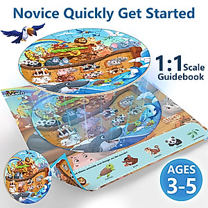 iPlay, iLearn Toddlers Noah's-Ark Wooden Animal Puzzles, Kids Floor Puzzles for Ages 3-5, 4-8, Large 51 Pieces Round Jigsaw Puzzle Educational Toys, Birthday Gift for 6 7 Years Old Boys Girls Children