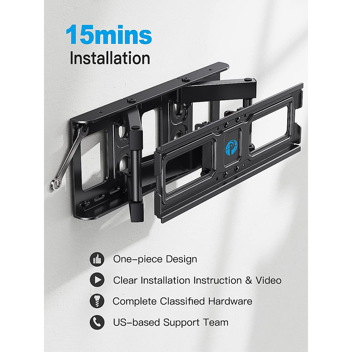 Pipishell TV Wall Mount for 26-65 inch LED LCD OLED 4K TVs, Full Motion TV Mount Bracket Articulating Swivel Extension Tilting Leveling Max VESA 400x400mm Holds up to 99lbs, Fits 12/16 Inch Wood Stud