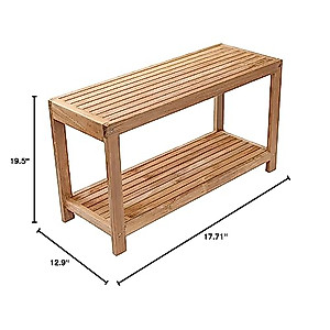 NORDIC STYLE TEAK Wood Shower Stool and Spa Bench with Shelf, Teak Shower Bench for Indoor and Outdoor Use, Teak Storage Bench, Teakwood Shower Bench, Natural Teak Finish, 35"
