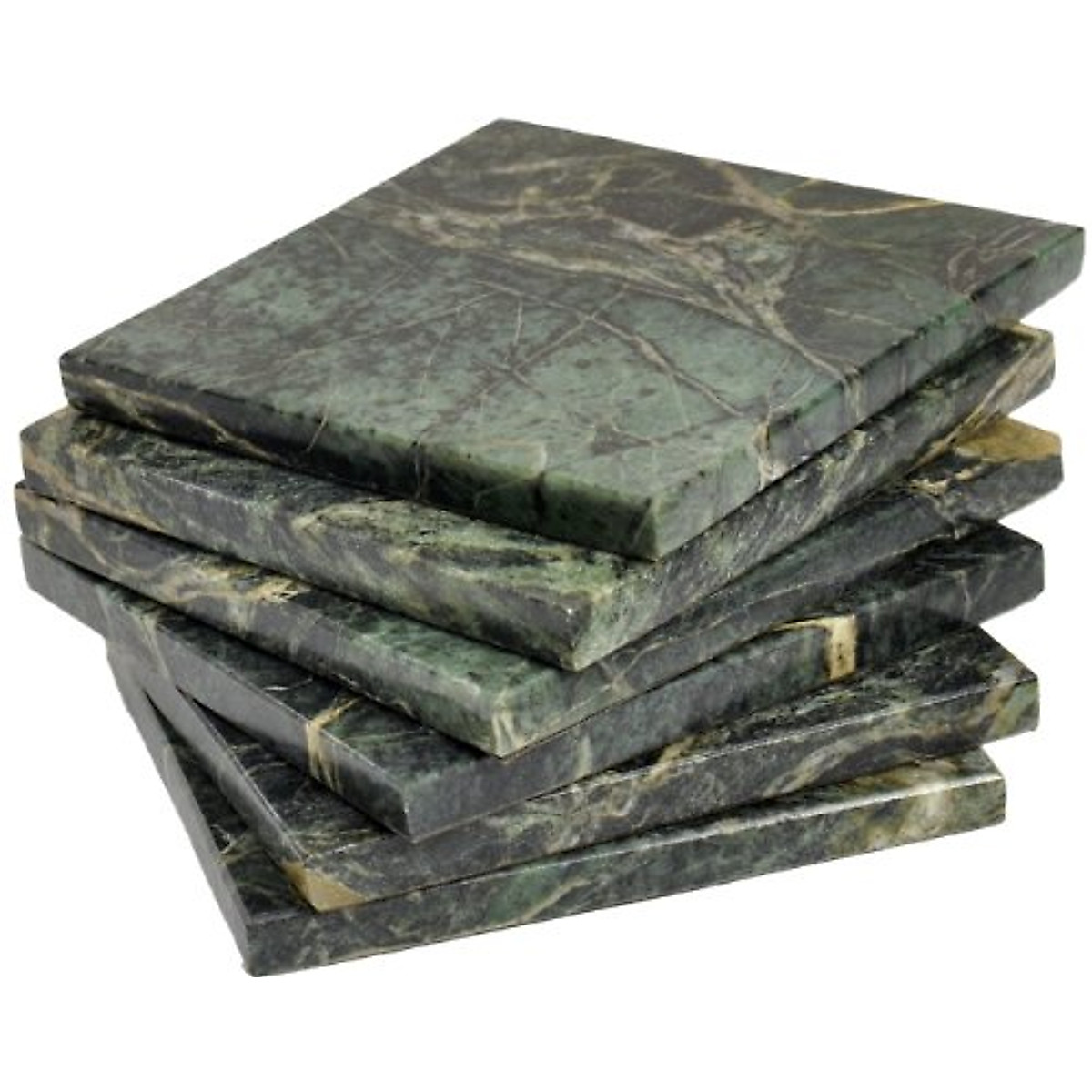 CraftsOfEgypt Set of 6 - Green Marble Stone Coasters Polished Coasters – 3.5 x 3.5 Inches (9x9 cm) Square – Protection from Drink Rings