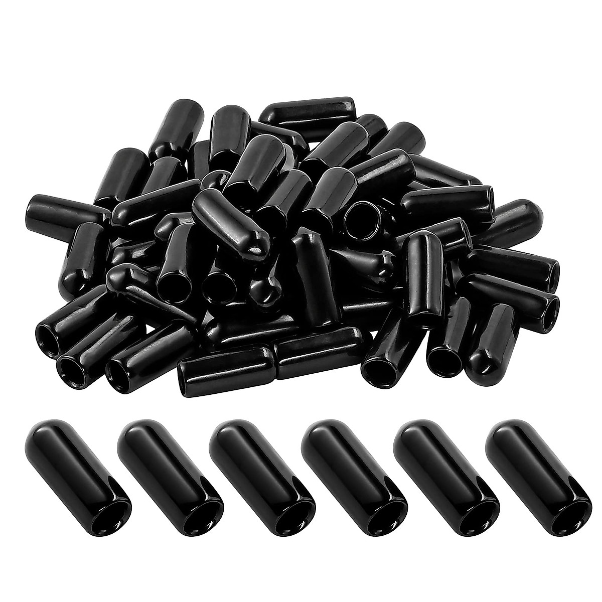 Jamiikury 60PCS Screw Thread Protectors 5mm ID Rubber End Caps Vinyl Flexible End Caps Round Tube Bolt Cap (Black, 60PCS)