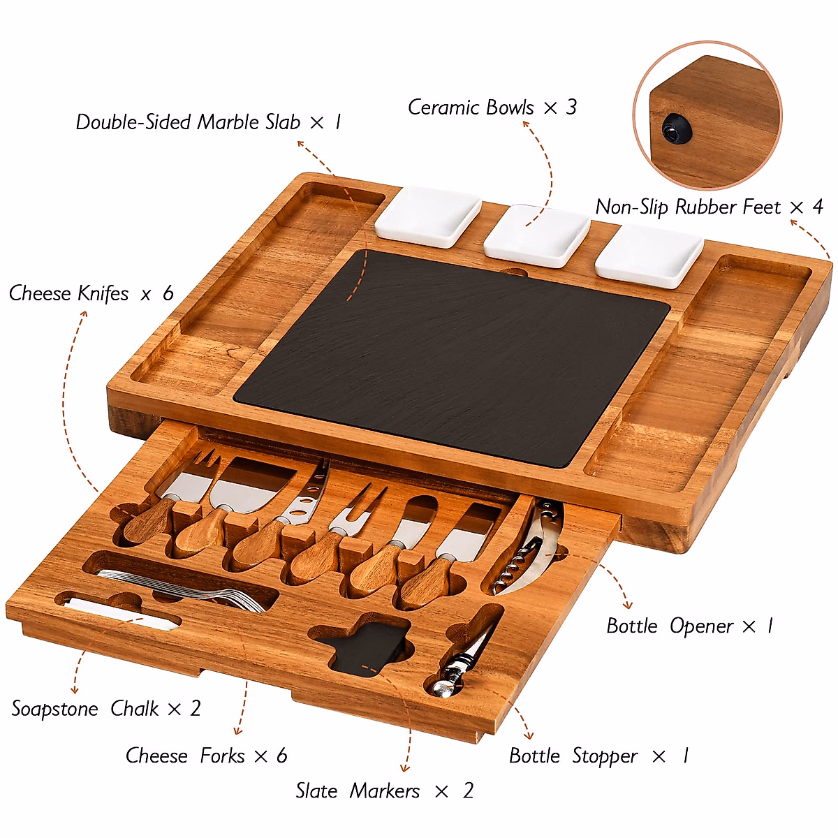 ABELL Charcuterie Cheese Board and Knife Set Acacia Charcuttery Platter and Serving Tray for Christmas Housewarming Thanksgiving Wedding Birthday
