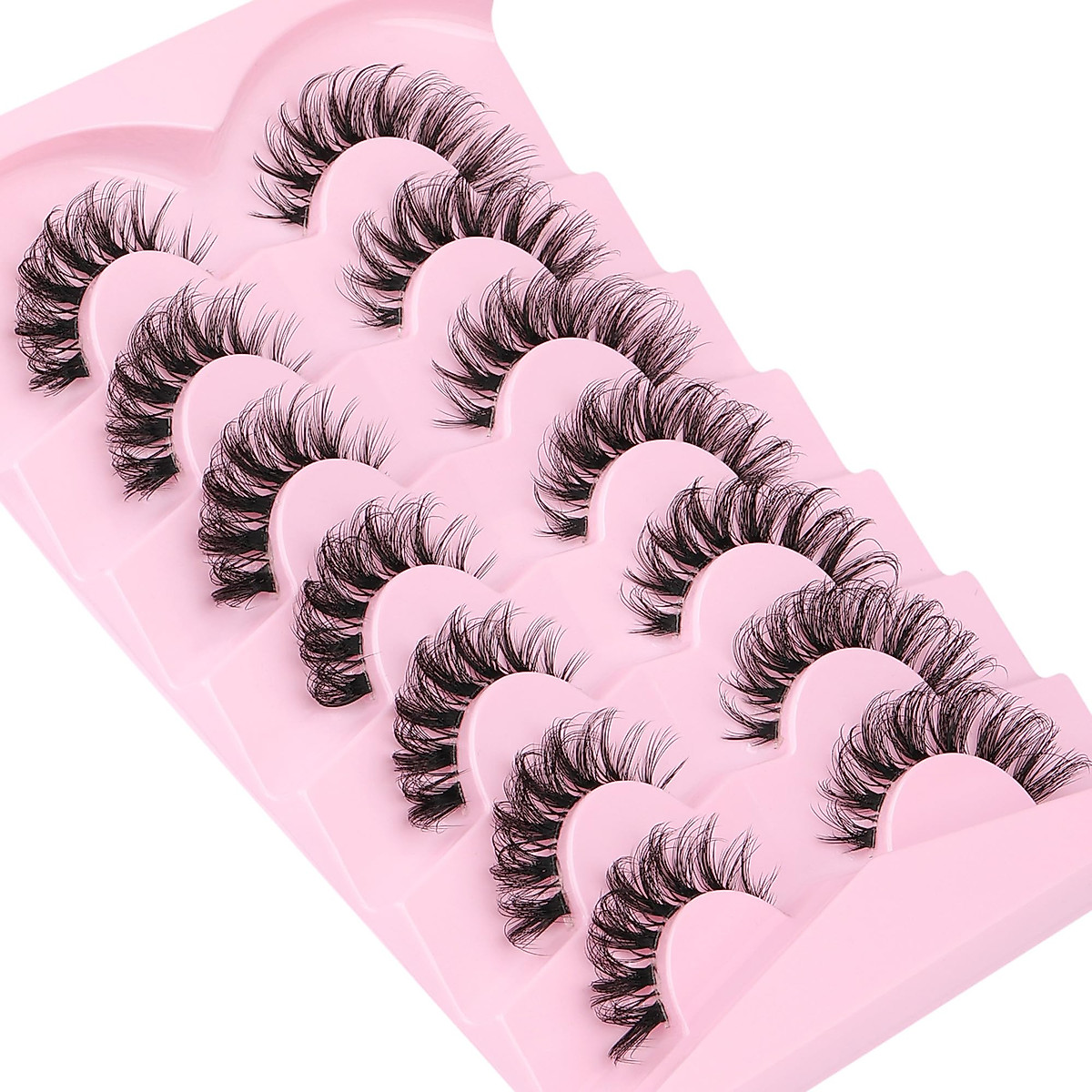 False Lashes Natural Look Fake Eyelashes Wispy Cat Eye Lashes Clear Band False Eyelashes 16MM Faux Mink Lashes Pack 7 Pairs by Ruairie