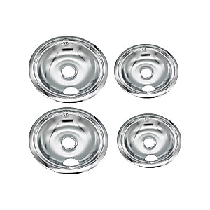 Amazinpure WB31T10010 and WB31T10011 Replacement Chrome Drip Pans for GE/Hotpoint Electric Range with Locking Slot Includes 2 6-Inch and 2 8-Inch Pans, 4 Pack WB32T10008 WB32X10015 DP165 GE68C