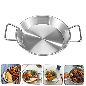 Mobestech 1pc Snack Stainless Dish Handles Cafeteria Serving Container Restaurant Double Home Steel with Fruit Camping Appetizer Party Dried Anti-scalding Tray Plates Food Dessert Cm Picnic