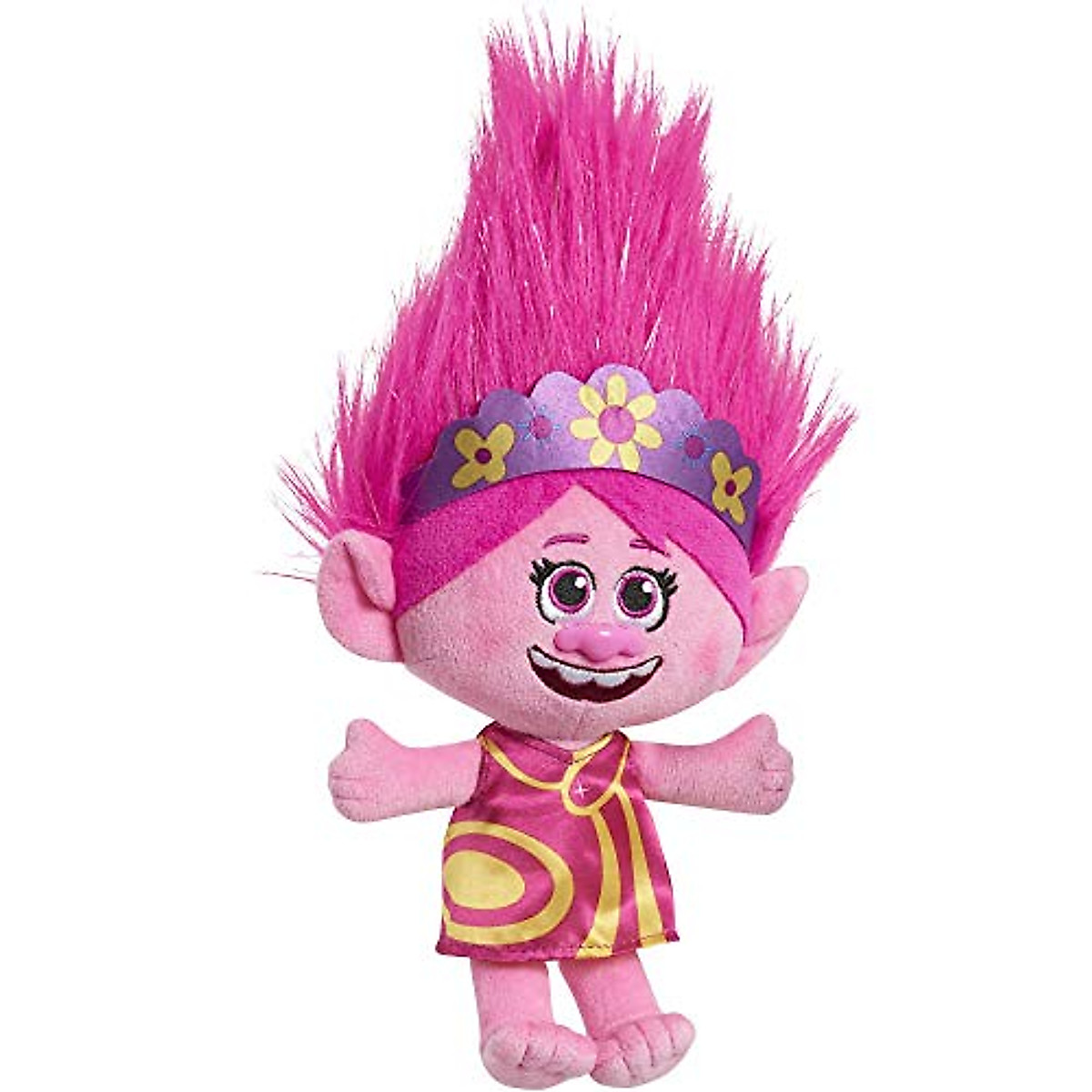 Trolls World Tour DreamWorks Festival Poppy Plush Doll 8" Tall Yellow Pink Dress Purple Headband Officially Licensed