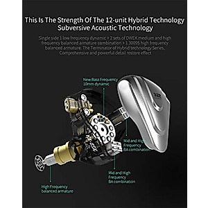 YINYOO KZ ZSX 5BA 1DD Over Ear Earbuds Newest Monitor in-Ear Earbuds Earphones Noise Cancelling Wired Ear Buds Balanced Armature Dynamic Driver Hybrid Headphones(Black no mic)