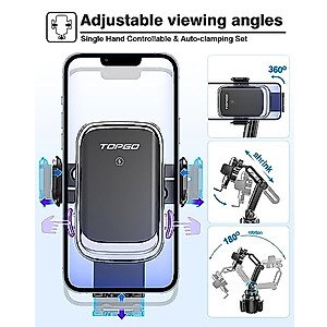 [Upgraded] TOPGO Cup Holder Phone Mount Wireless Charger,Universal Cell Phone Holder Car Charger Wireless-Charger-Cup-Phone-Holder Fast Charging for iPhone11/11 Pro/11 Pro Max, Samsung Galaxy Black