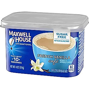 Maxwell House International Sugar Free French Vanilla Cafe Instant Coffee, Caffeinated, 4 Oz Can (Pack-8)