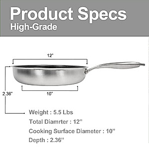 AUDANNE Nonstick Frying Pan with Lid, 12 inch Non Stick Large Stainless Steel Skillet with Handle - Oven Safe Non-stick Teflon Coating Induction Cooking Fry Pans, Black 12"