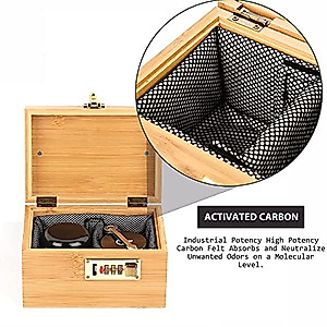 Bamboo Box with Combination Lock Decorative box for Home Locking Storage Bamboo Box Set with Glass Jar Tray Great Gift (M)
