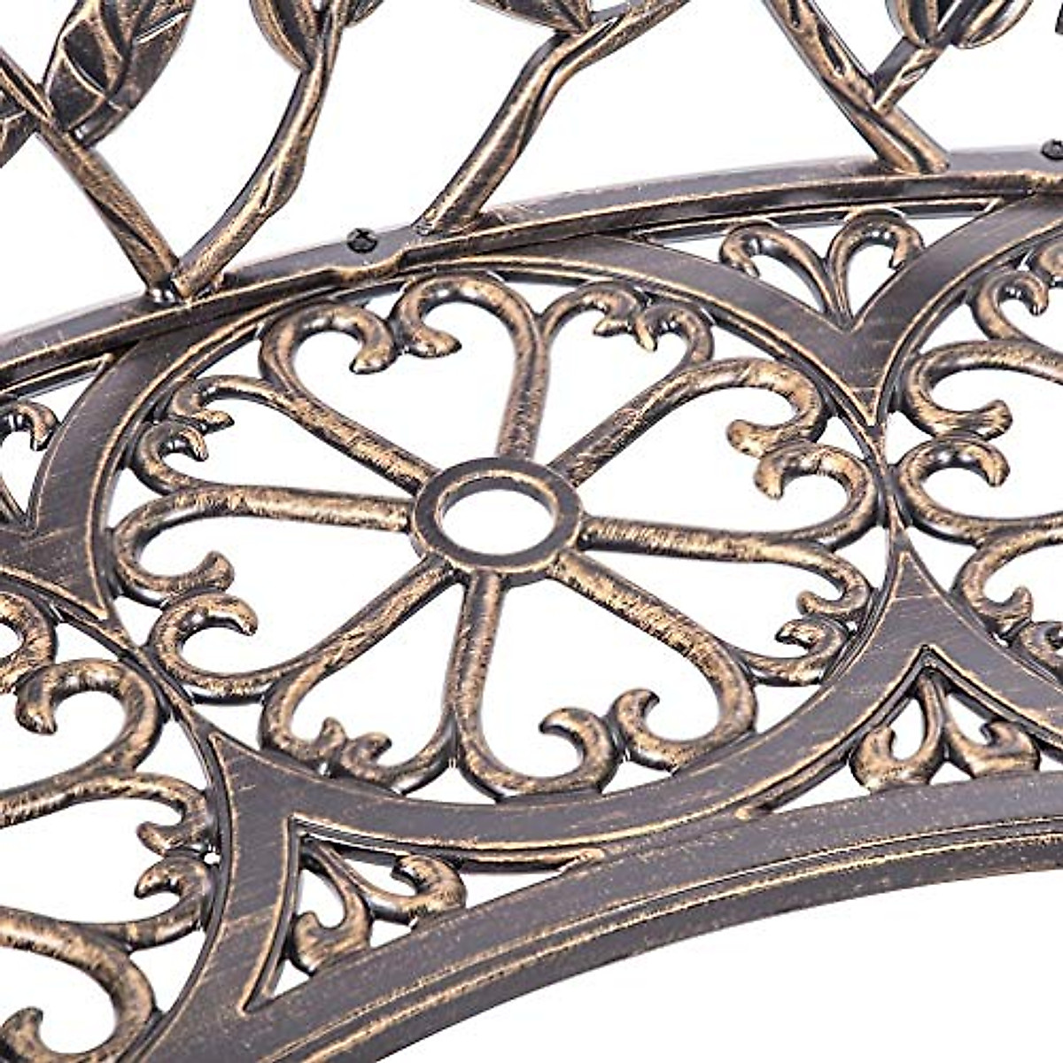 HGS Garden Bench Patio Benches Park Yard Outdoor Bench Furniture Cast Aluminum Rose Antique Metal Porch Path Bench Durable Lawn Bench, Bronze