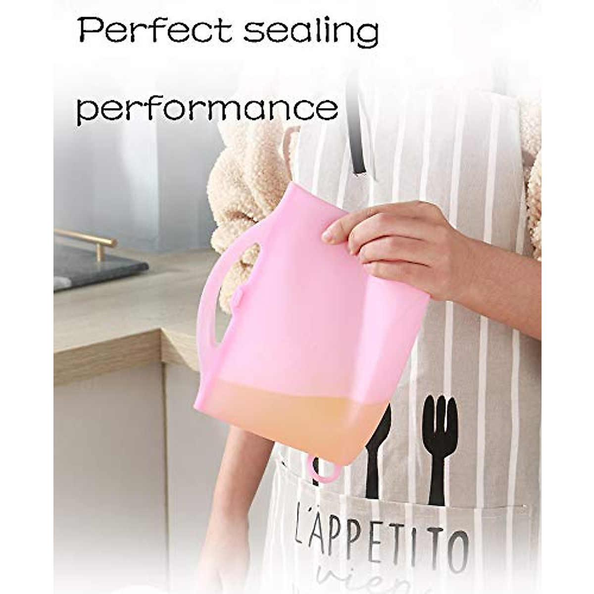 Upgraded 2 Pack Reusable Silicone Food Bag Zip Lock Containers, BPA Free Leakproof Storage Bags for Fruit/Snack/Vegetables (Pink/Blue)