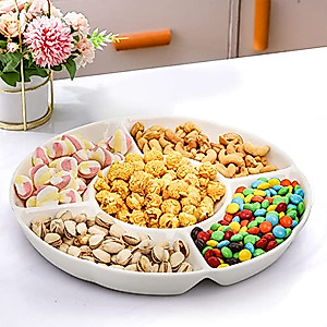 ZENFUN 3 Pcs Porcelain Divided Serving Platters, White Snack Serving Plate Dishes Appetizer Tray for Candy and Nut, Chips & Dip, Cheese, Olives, Fruit, 12''