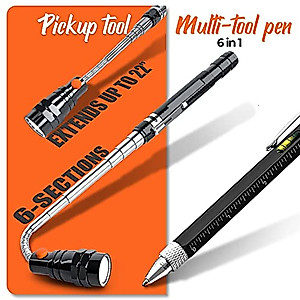 Telescoping Magnetic Pickup Tool, 6 in 1 Multi Tool Pen with Touchscreen Stylus, Ruler, Phillips Screwdriver, Flathead, Ballpoint Pen, Cool Gadgets Birthday Gifts for Men, Husband, Boyfriend