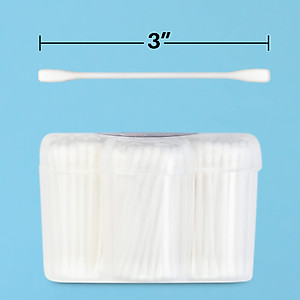 R-NEU 500 Cotton Swabs, Doubled Tipped, Sterilized, 100% Pure Cotton Qtips for Cleaning, Home, Makeup, Pet and Baby Care, Random Color (500 Count)