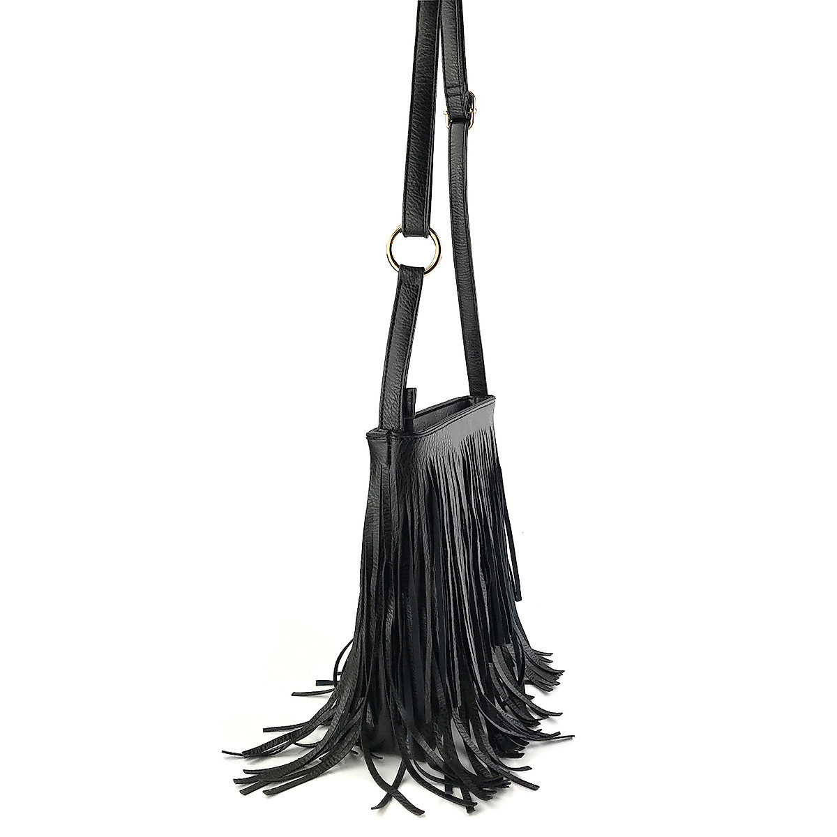 Glossy Fringe Cross Body Shoulder Bag Tassel Womens Purse(Black)