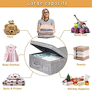 punemi 2 Pack Underbed Storage& 2 Pack Under the Bed Clothes Storage Bin, Linen Foldable Profile Stackable Storage Drawer Organizer Bins Box for Blanket Shoe Toy