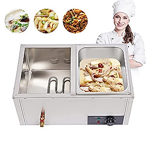 2-Pan Electric Commercial Food Warmer, 110V 850W Stainless Steel Bain-Marie Buffet Countertop Buffet Steamer Steam Table Wet Heat (2-pan)