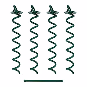 7Penn Ground Anchors Screw in 4 Pack - 16 Inch Green Spiral Dog Leash Ground Anchor Tie Down - Heavy Duty RV Canopy Stakes for High Wind Camping Tents with 475 lbs Pull Force