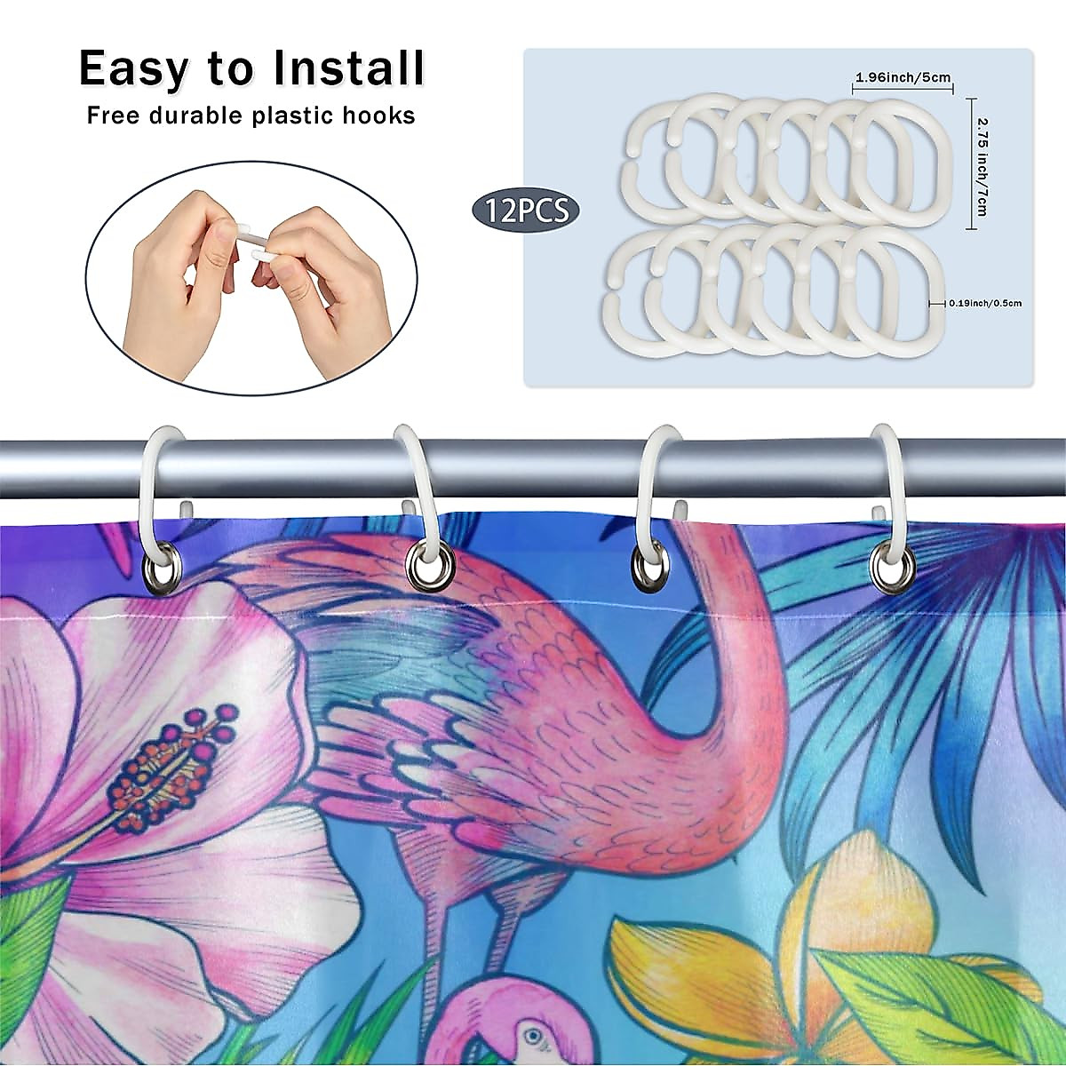 Aglebo Colorful Flamingo Shower Curtain Fabric Shower Curtain Set with 12 Hooks Water-Proof 72 * 72 Inches for Bathroom Beach Caravan Hotel