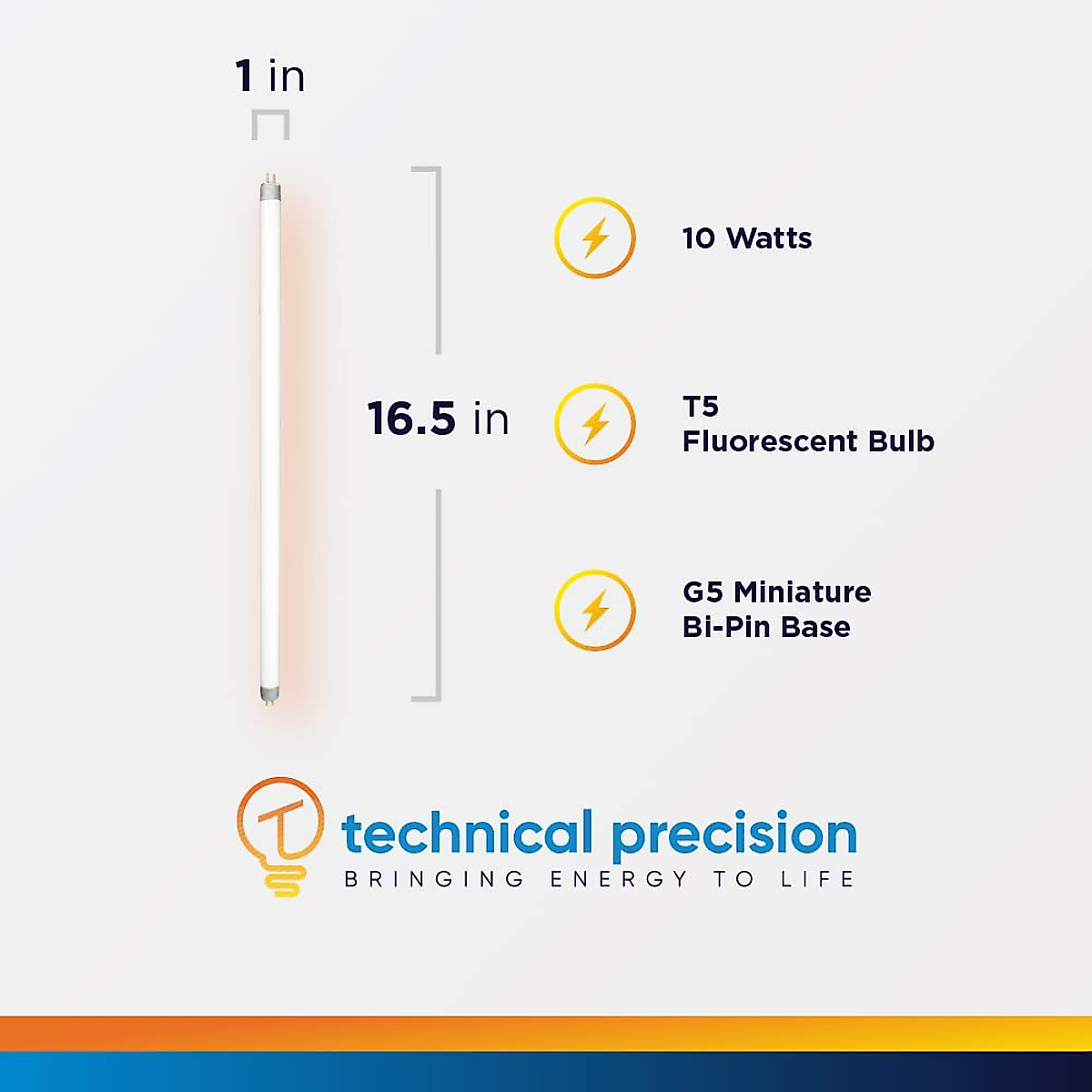 F10T5 Fluorescent Bulb by Technical Precision - 10 Watt Warm White 3000K Fluorescent Tube T5 - Overall Height 16.25 Inches - Great for Fixtures, Counters, and Cabinets - 1 Pack