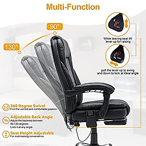 HOMREST Executive Office Chair, Ergonomic High Back Cushion Lumbar Back Support, Computer Desk Chair, Reclining Office Chair with Foot Rest, Padded Armrest, Adjustable Height, Massage and Heated