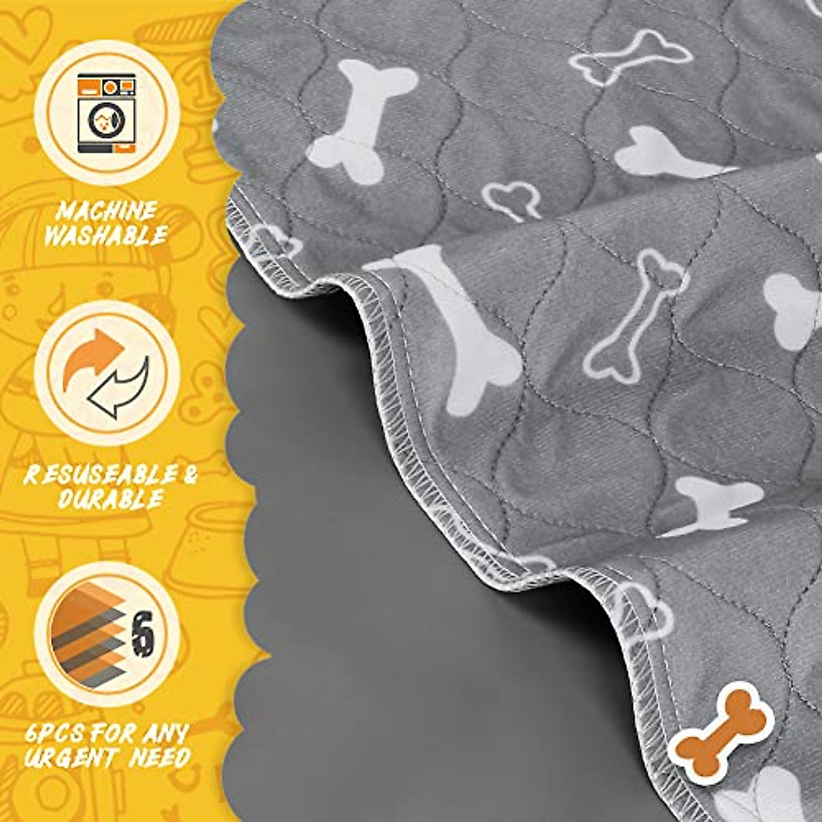 6pack Washable Pee Pads for Dogs 24 x 16 Inch Reusable Puppy Pads, High Urine Absorption Waterproof Puppy Pad Reusable Potty Pads for Dogs Whelping Potty Training