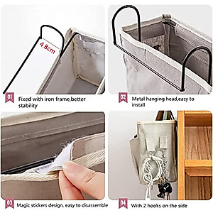 FYY Bedside Caddy, Bedside Hanging Organizer with 4 Pockets and 2 Hooks for Bunk and Hospital Beds, College Dorm Rooms Bed Rails, Can be Placed Bottle, Books, Mobile Phones, Tablets, Keys Grey